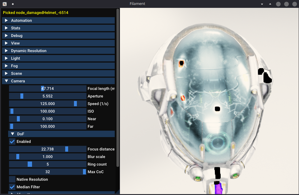 rendering issue on gltf_viewer when flare enabled with some focal length and focus distance in ...