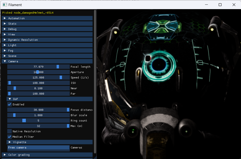 rendering issue on gltf_viewer when flare enabled with some focal length and focus distance in ...