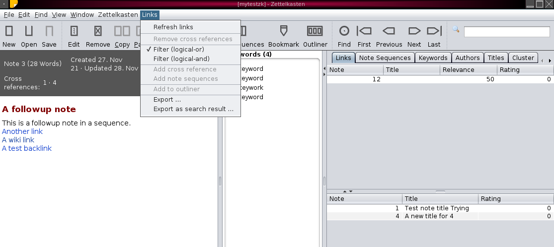 Links menu unavailable in note without having keyword-based links ...