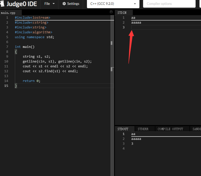 C++ string.find() always returns string::npos · Issue #272 · judge0/judge0 · GitHub