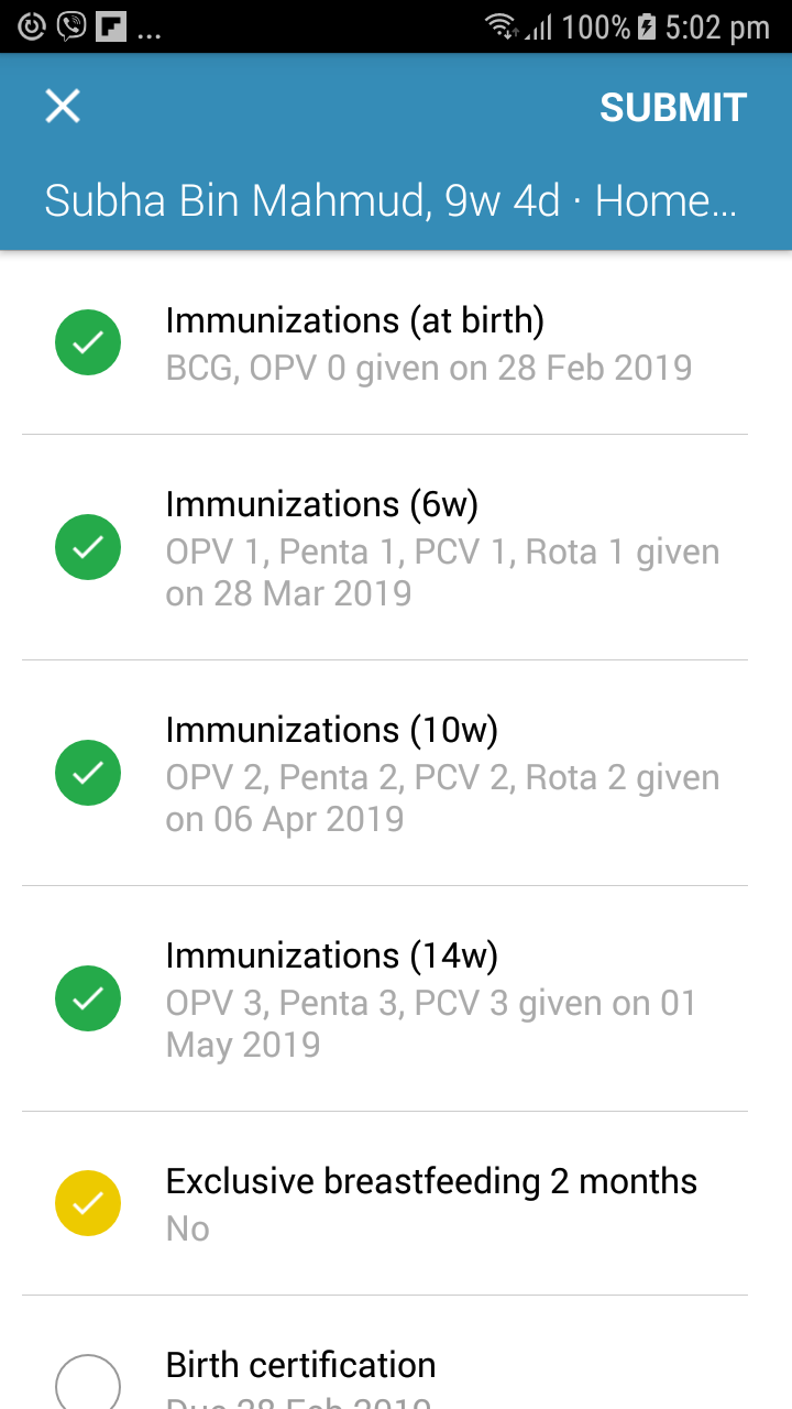 Exclusive breastfeeding service is missing · Issue #334 · opensrp/opensrp-client-chw · GitHub