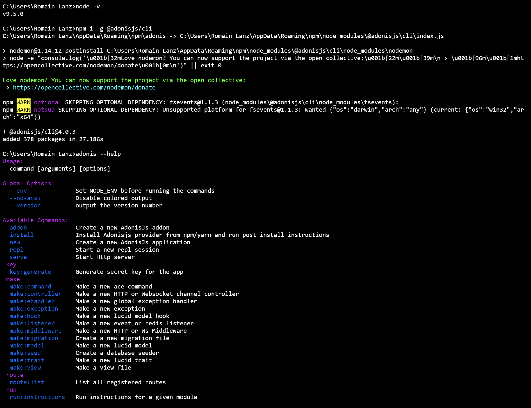 adonis --help gives error after fresh npm installation · Issue #790 · adonisjs/core · GitHub
