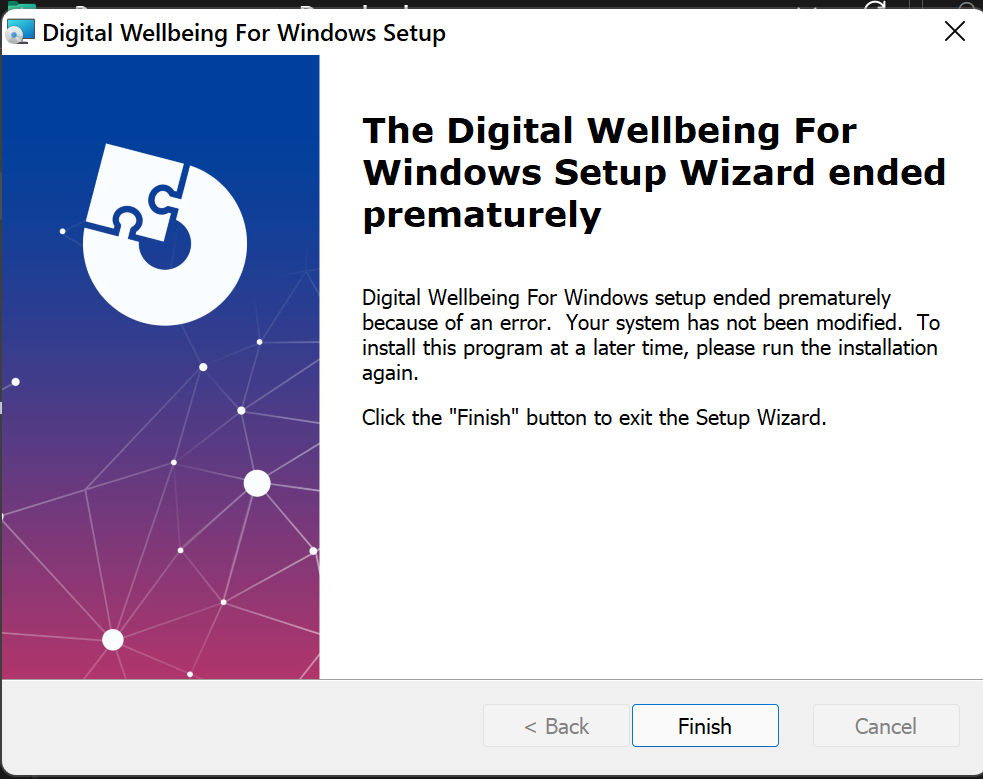 Wizard ended prematurely · Issue #8 · christiankyle-ching/DigitalWellbeingForWindows · GitHub