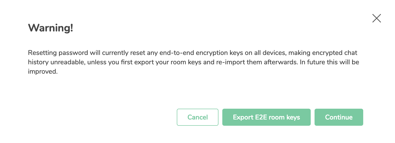 Update Warning Shown When Resetting Password Now That Key Backup Exists · Issue 8430 · Element