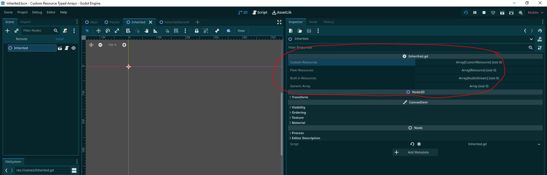 Exported arrays in extended scripts of inherited scenes all have the type of the first array ...