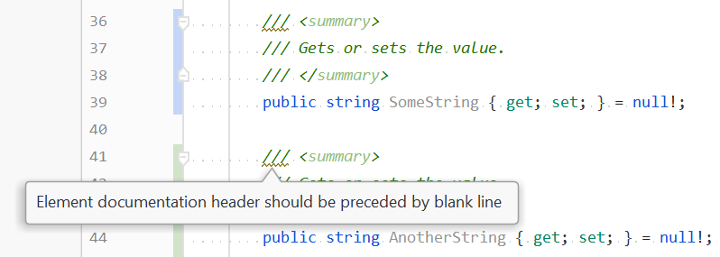 C# 8.0 null-forgiving operator: SA1514 false positive: Element documentation should be preceded ...