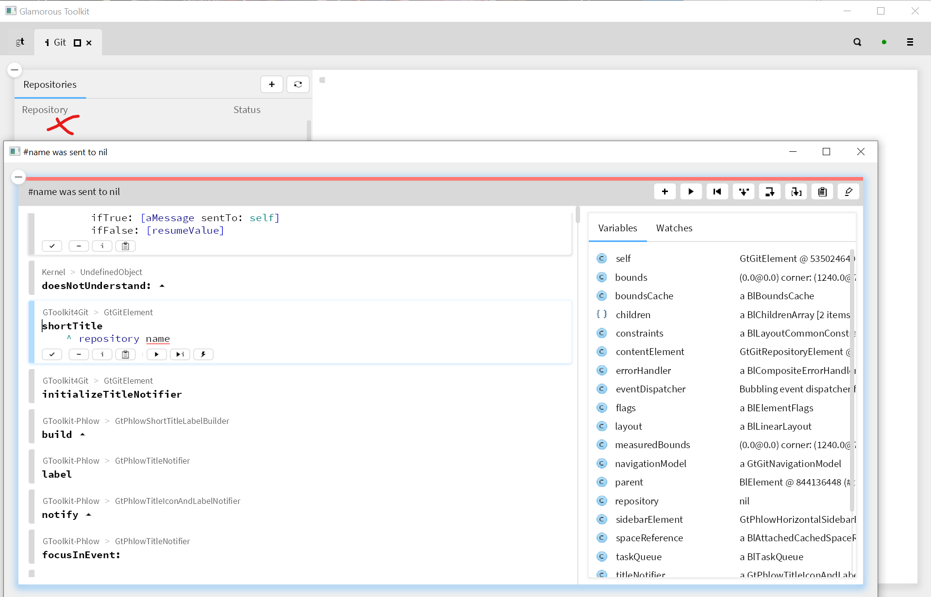 Git tool shows debugger when clicking on the repositories pane · Issue #2382 · feenkcom/gtoolkit ...