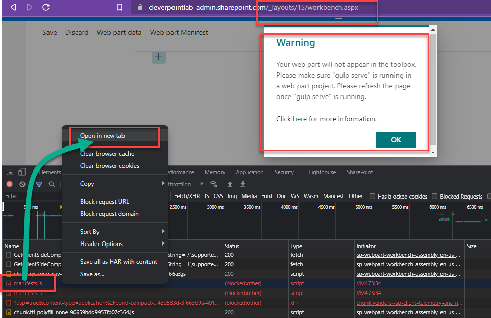 Opening a sample using a development container: Hosted workbench says that gulp serve is not ...