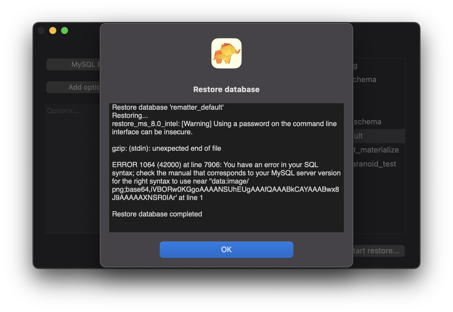 Restoring a corrupted gz file · Issue #2825 · TablePlus/TablePlus · GitHub