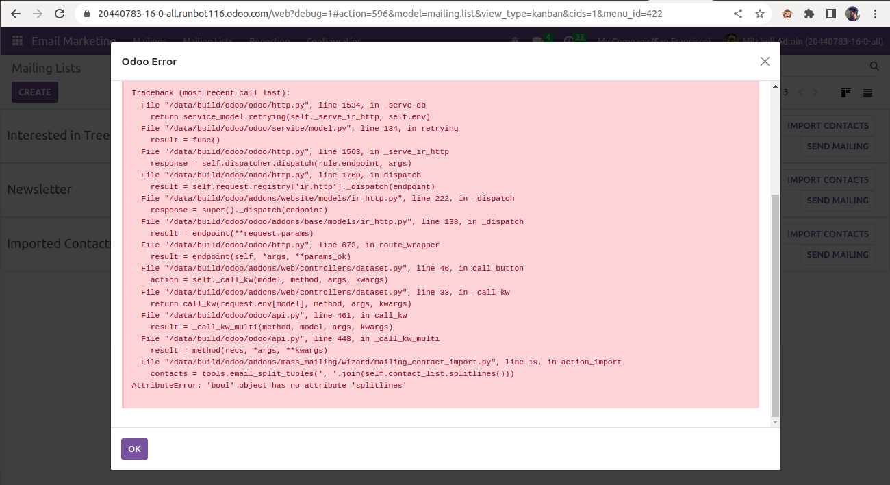 [16.0] mass_mailing: import contact exception when contact list is empty · Issue #103860 · odoo ...