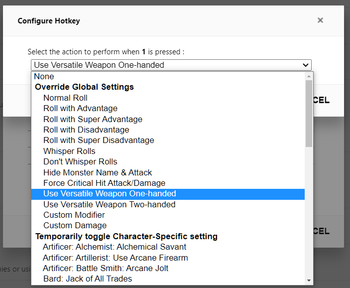 Totals bar sums both single and double handed damage when rolling with a versatile weapon while ...