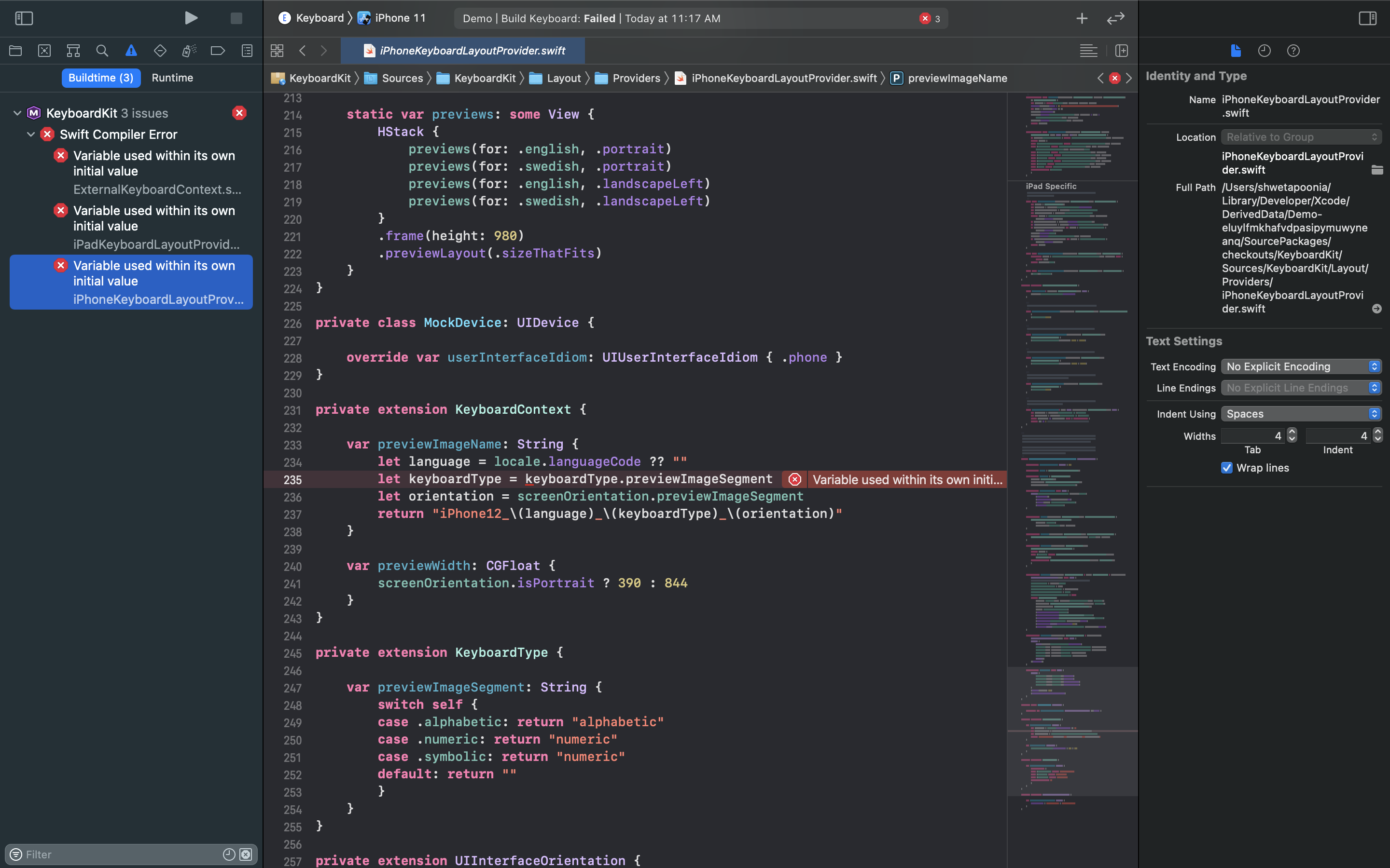 Variable used within its own initial value · Issue #270 · KeyboardKit/KeyboardKit · GitHub