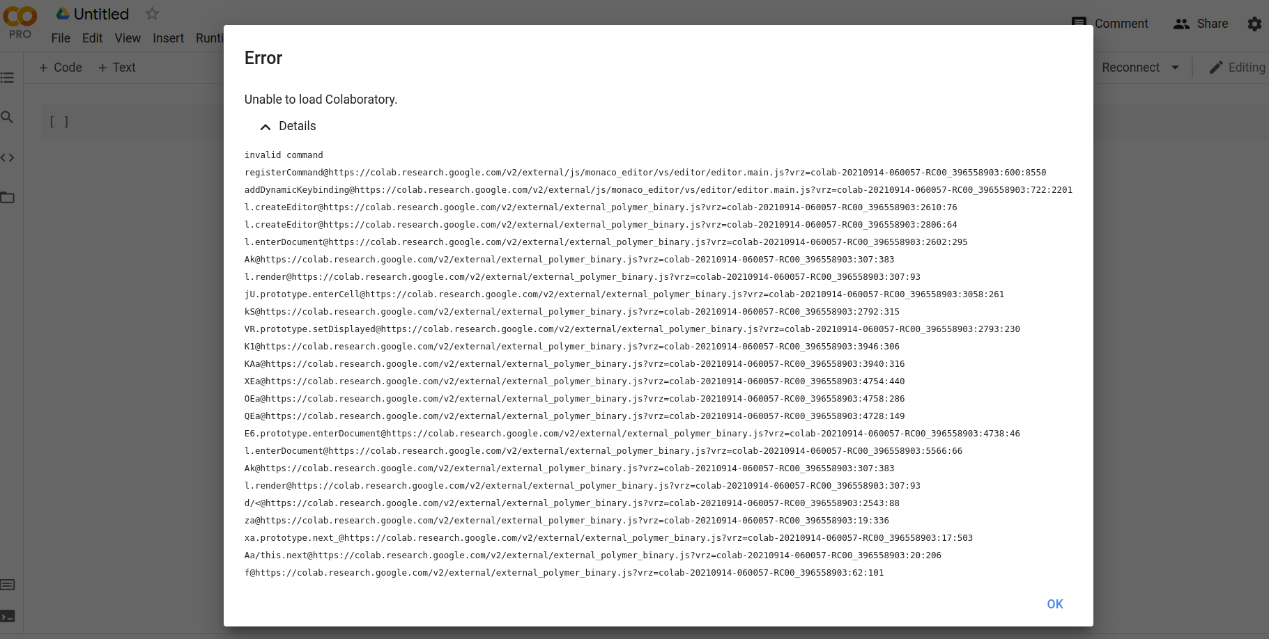 Unable to load google colab - loading error · Issue #2253 · googlecolab/colabtools · GitHub