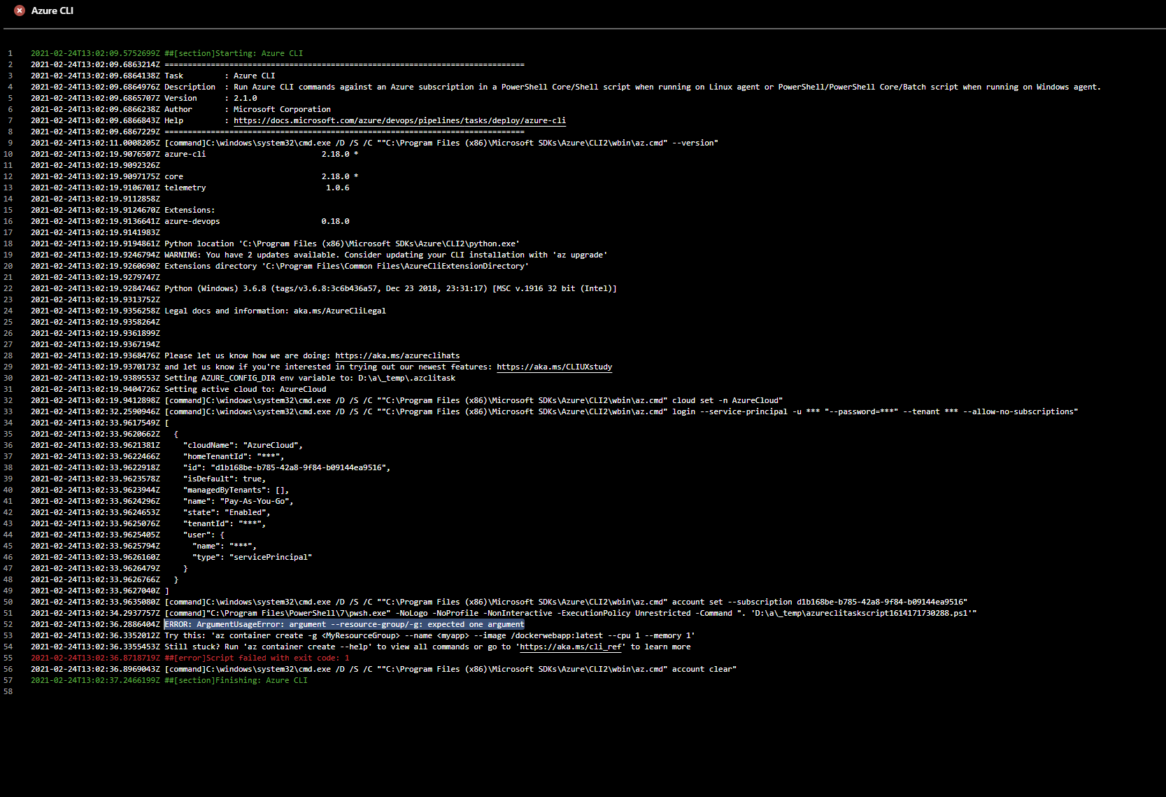Argument Resource Group G Expected One Argument Azure Devops 