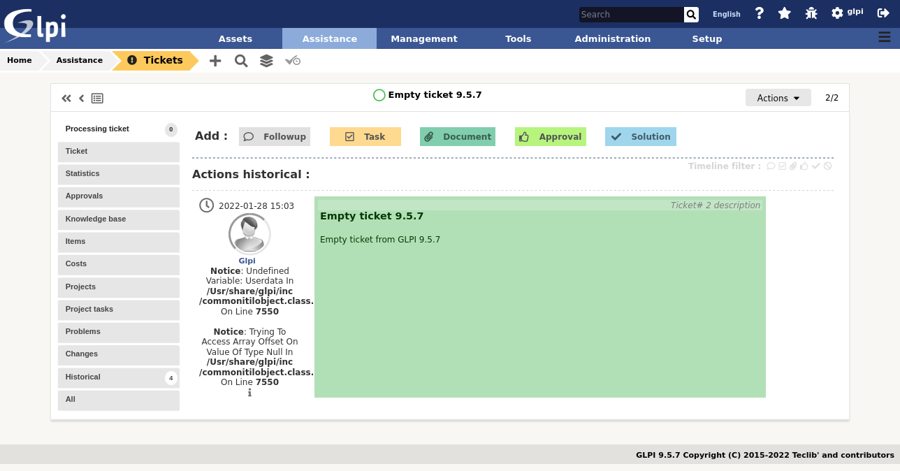 [GLPI 9.5.7] PHP errors in Processing ticket/change/problem tab · Issue #10467 · glpi-project ...