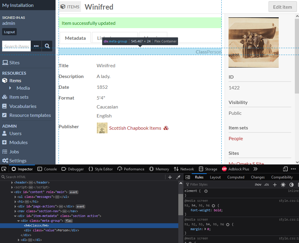 CSS issue on admin/item view · Issue #1927 · omeka/omeka-s · GitHub