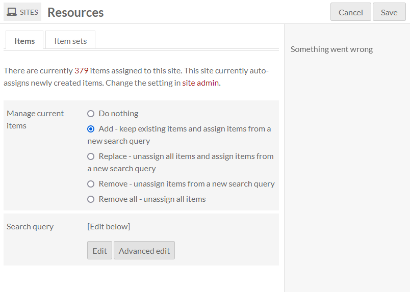 Adding items to Site issue · Issue #1943 · omeka/omeka-s · GitHub