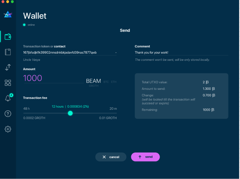 Enable "BEAM/GROTH" switch in the sending money screen · Issue #39 · BeamMW/beam · GitHub