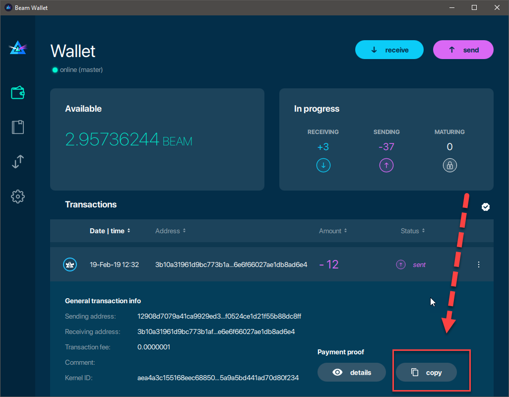 Payment proof in UI wallet · Issue #415 · BeamMW/beam · GitHub