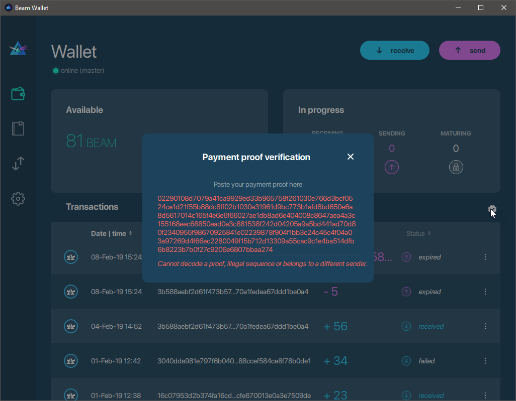 Payment proof in UI wallet · Issue #415 · BeamMW/beam · GitHub