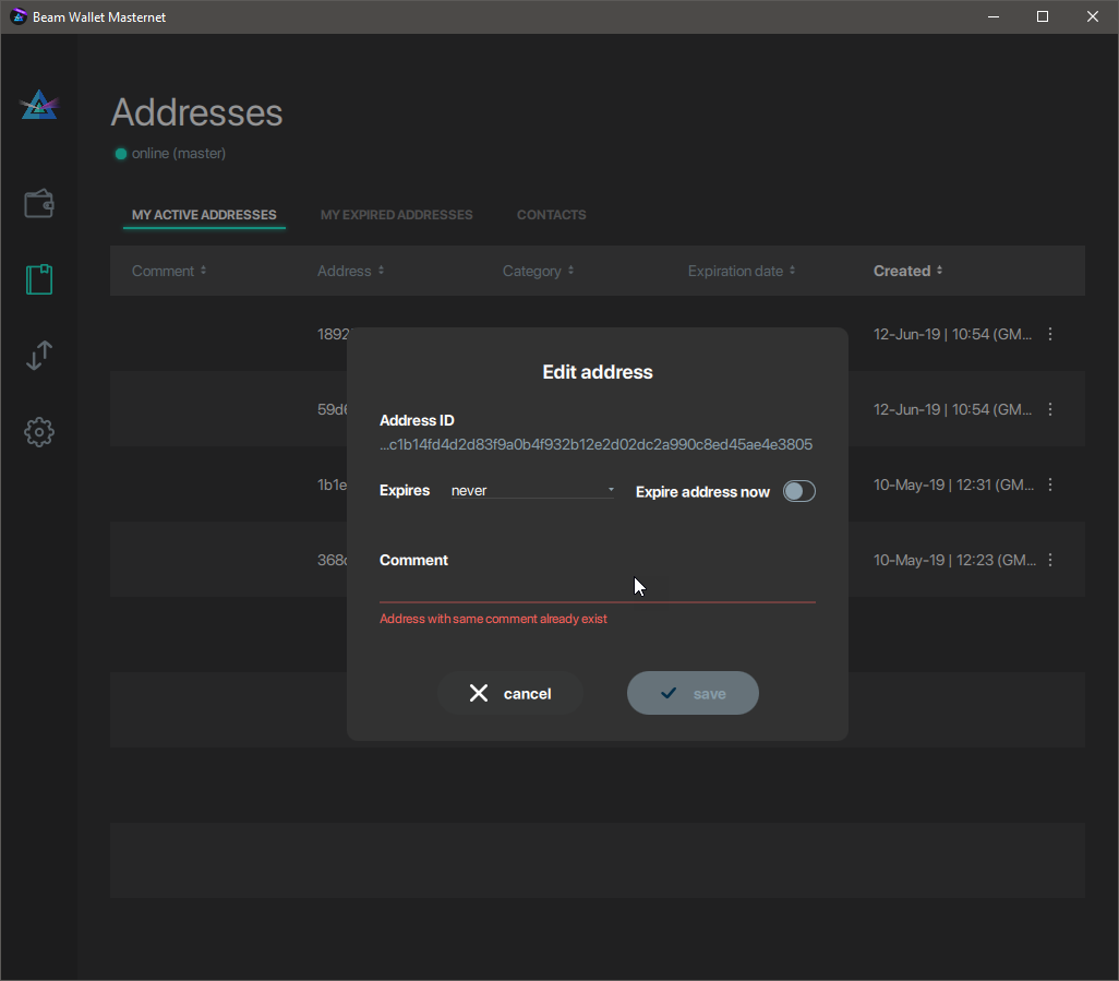 Address book - Add ability to edit comment for addresses · Issue #623 · BeamMW/beam · GitHub