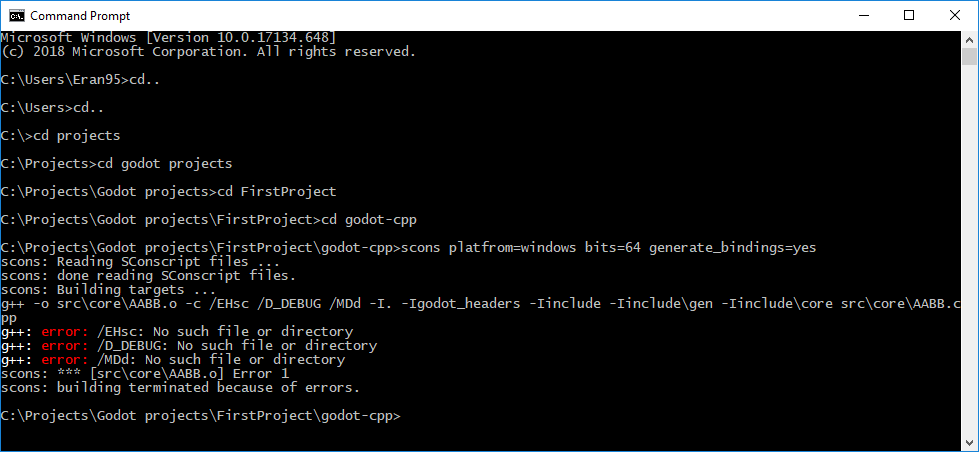 Unable to build targets using scons[windows10][godot3.1] · Issue #254 · godotengine/godot-cpp ...