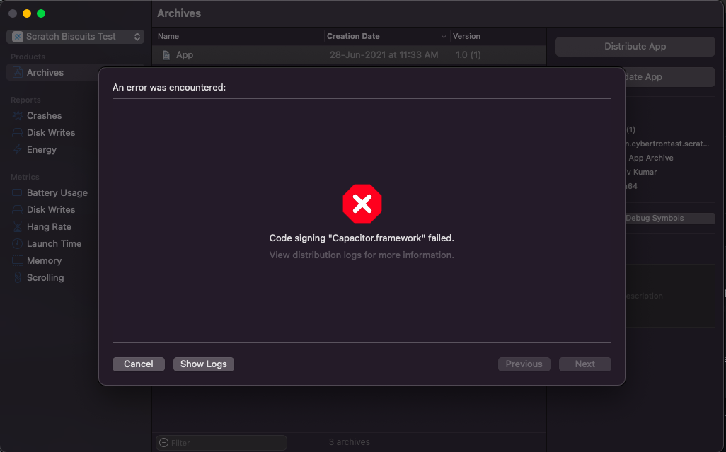 Bug Publishing Ios App Gives Error Code Signing Capacitorframework Failed · Issue 4768