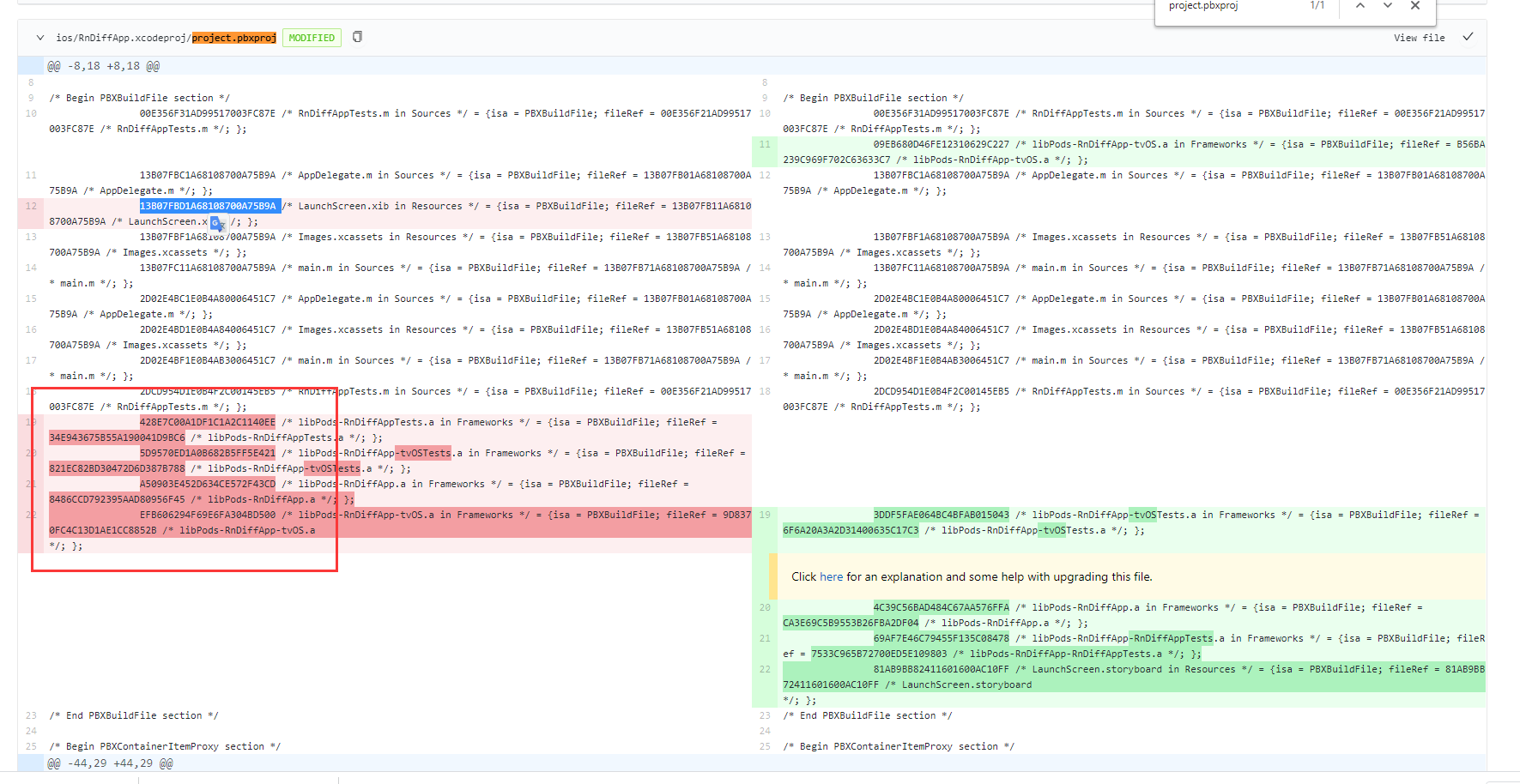 Cannot find the Unique String in my project.pbxproj (0.61.5 to 0.63.4) · Issue #127 · react ...