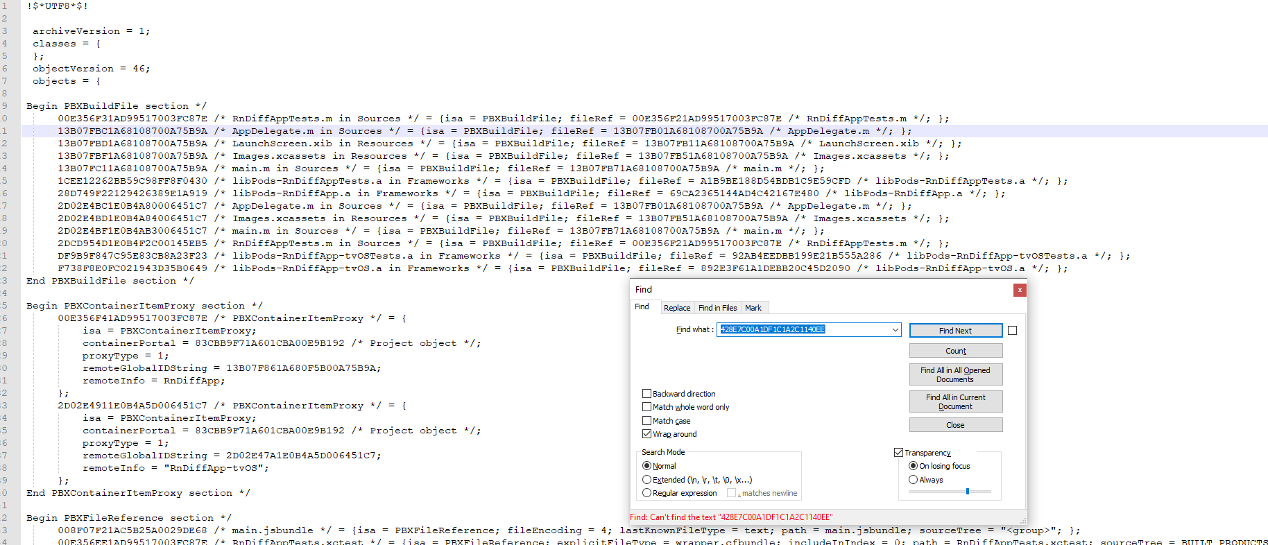 Cannot find the Unique String in my project.pbxproj (0.61.5 to 0.63.4) · Issue #127 · react ...
