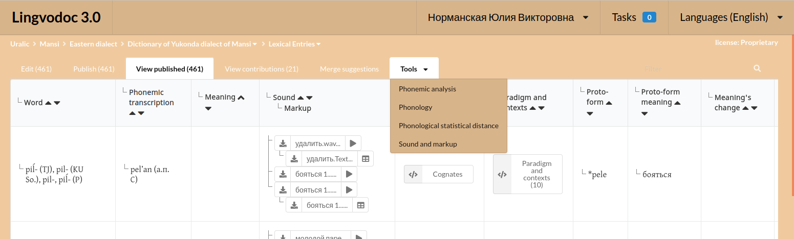 'Cognate ...' tools accessible to perspective authors · Issue #445 · ispras/lingvodoc-react · GitHub