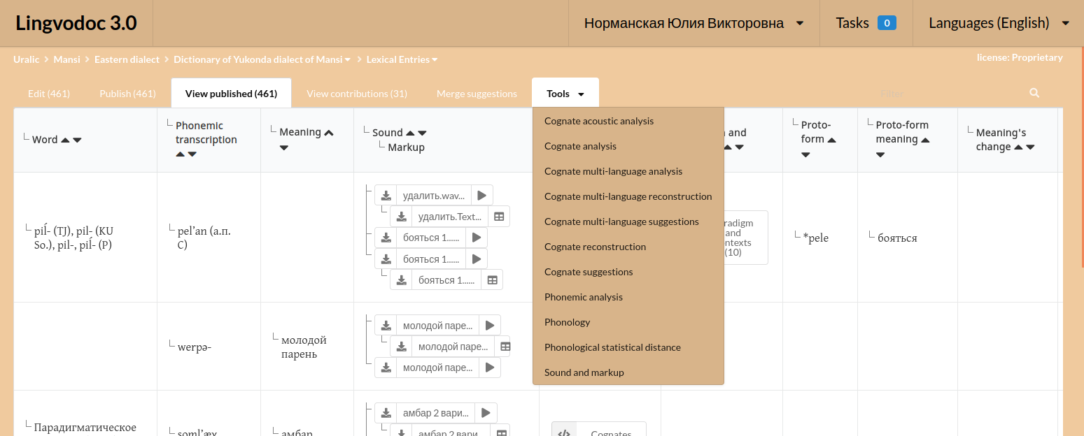 'Cognate ...' tools accessible to perspective authors · Issue #445 · ispras/lingvodoc-react · GitHub
