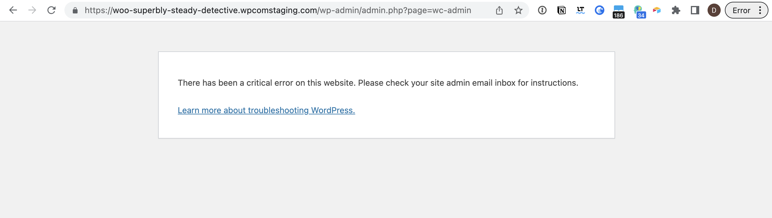 "Critical error" when launching free trial · Issue #1121 · Automattic/wc-calypso-bridge · GitHub
