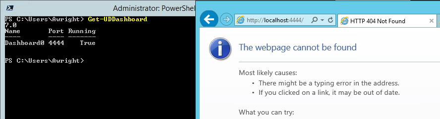 Struggling to gett Dashboard working via cmdline on Windows 2012 Server with Powershell 6 ...