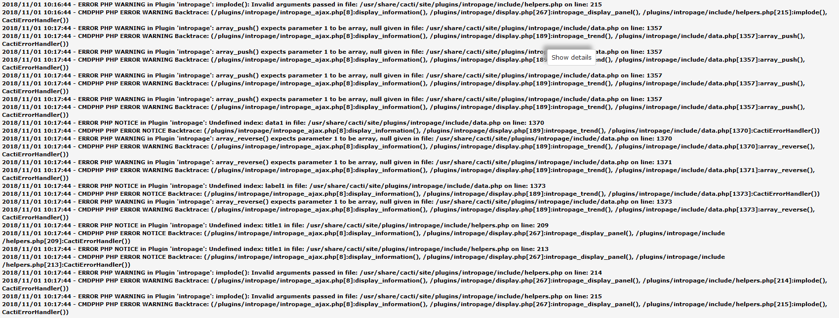 some more errors · Issue #45 · Cacti/plugin_intropage · GitHub