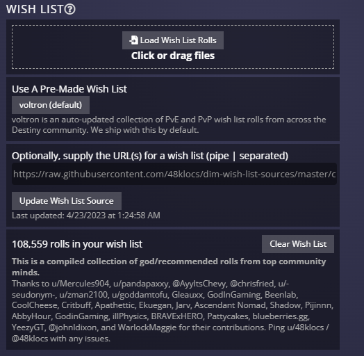 It isn't entirely clear when a pre-made wishlist has been selected ...