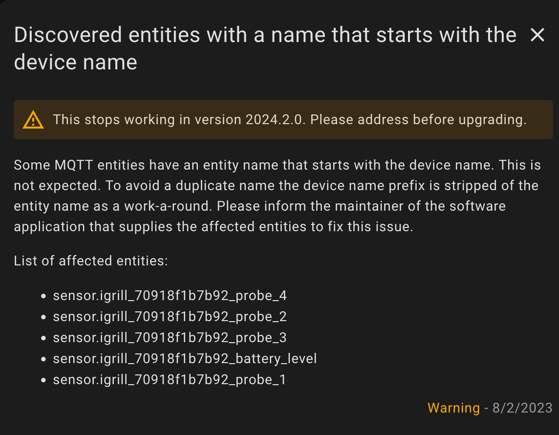 Home Assistant Deprecation warnings · Issue #32 · 1mckenna/esp32_iGrill · GitHub