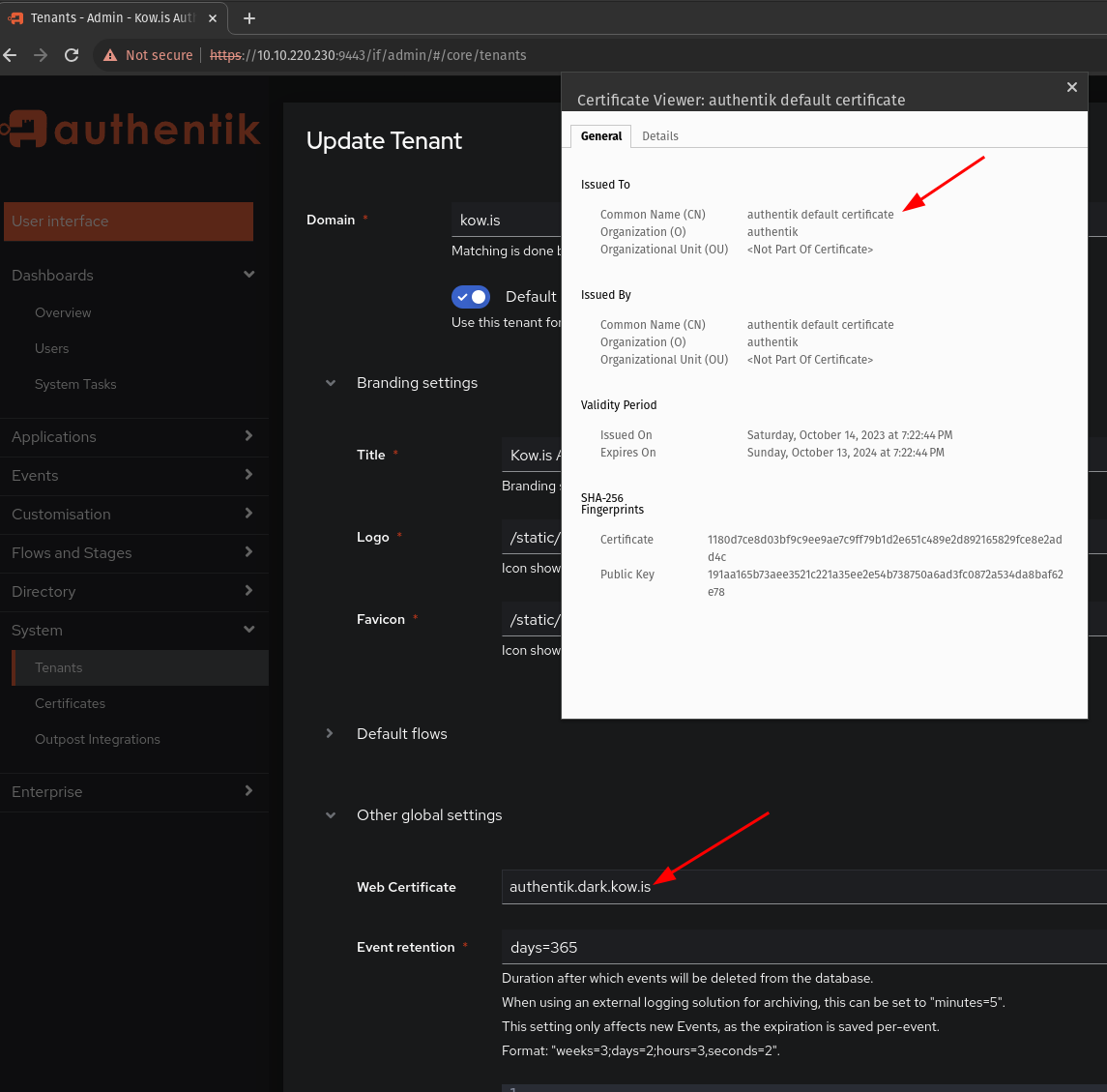 Web Certificate not being used · Issue #7173 · goauthentik/authentik · GitHub