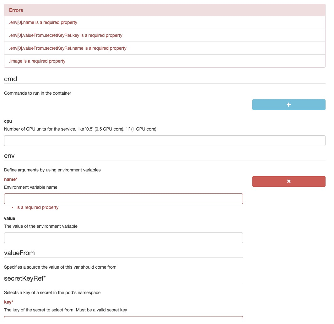 [BUG] env.valueFrom 可选，但是内部属性必填，导致 env.valueFrom 必填 · Issue #241 · alibaba/x-render · GitHub