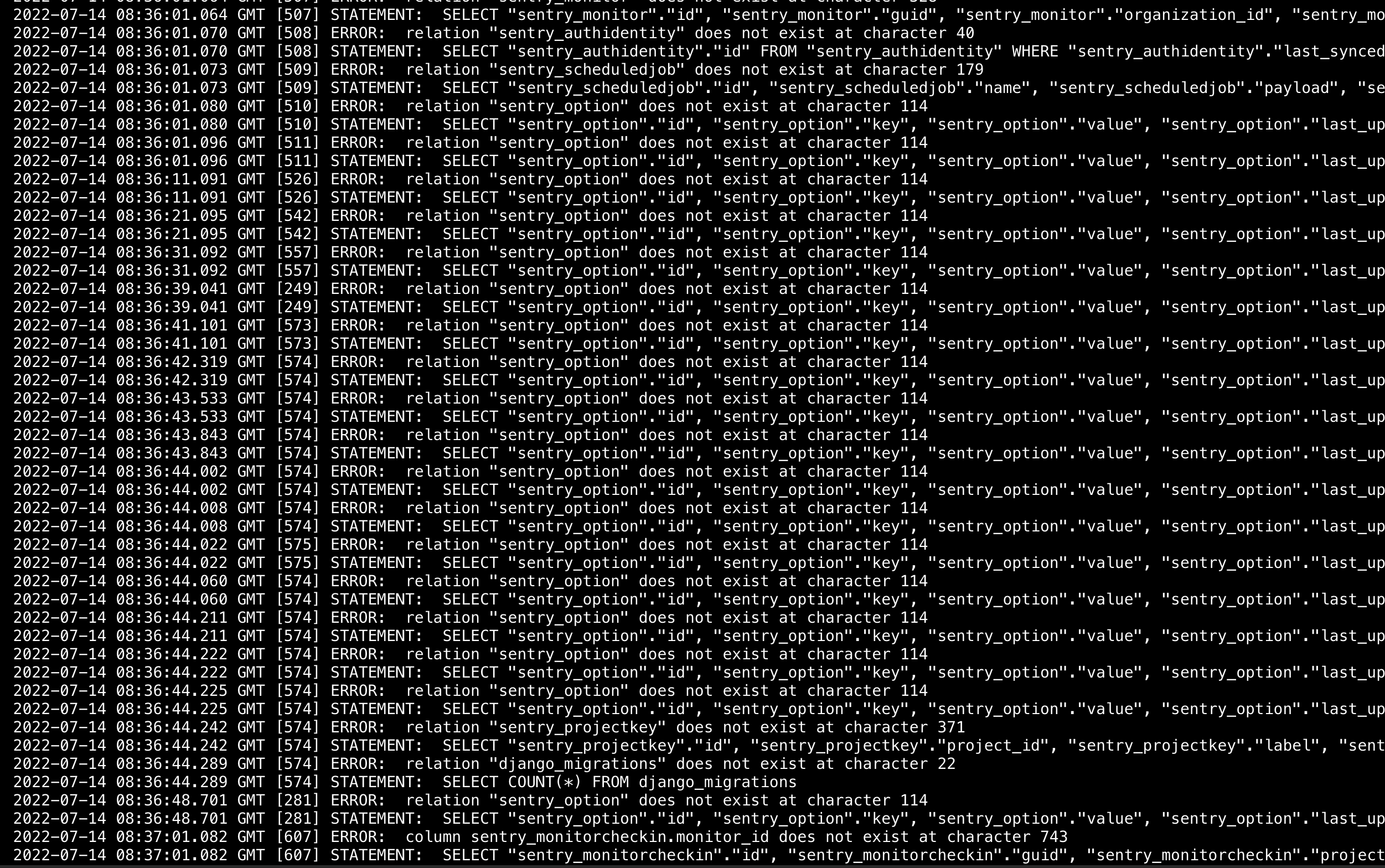 Sentry Running But Postgres Logs Full Of Errors · Issue 664 · Sentry Kubernetescharts · Github 4766