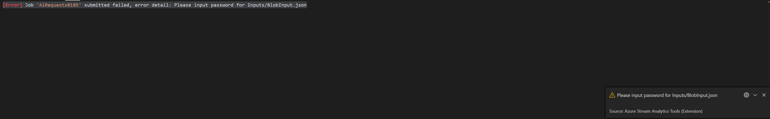 Publishing Job After Compilation Using Blob Storage Input Generates Error Error Job