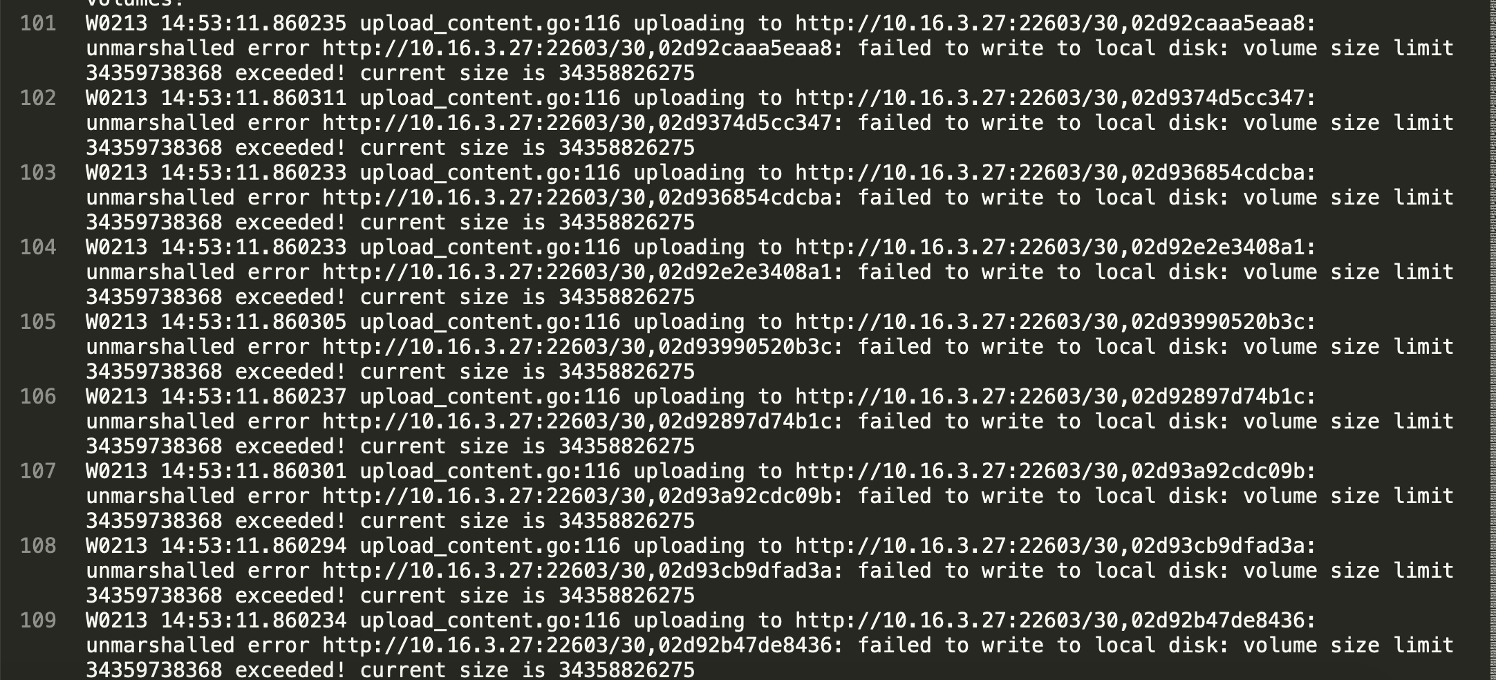 failed to write to local disk: volume size limit exceeded · Issue #4204 · seaweedfs/seaweedfs ...