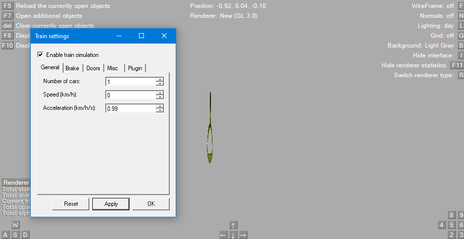 Object Viewer -> Train Settings -> Acceleration clamped to the nearest ...