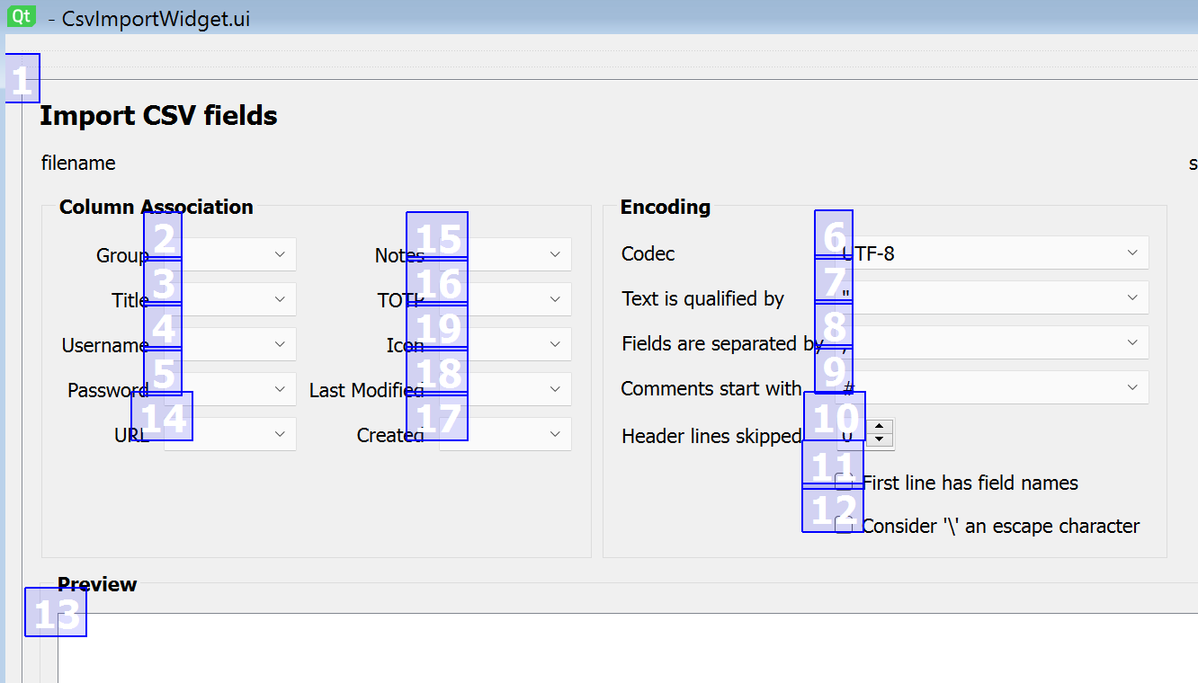 Import CSV File dialog tab order · Issue #7304 · keepassxreboot/keepassxc · GitHub