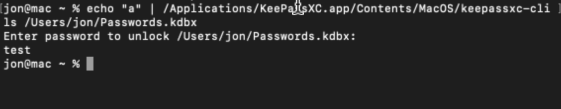 Can't pipe password into keepassxc-cli · Issue #8878 · keepassxreboot/keepassxc · GitHub