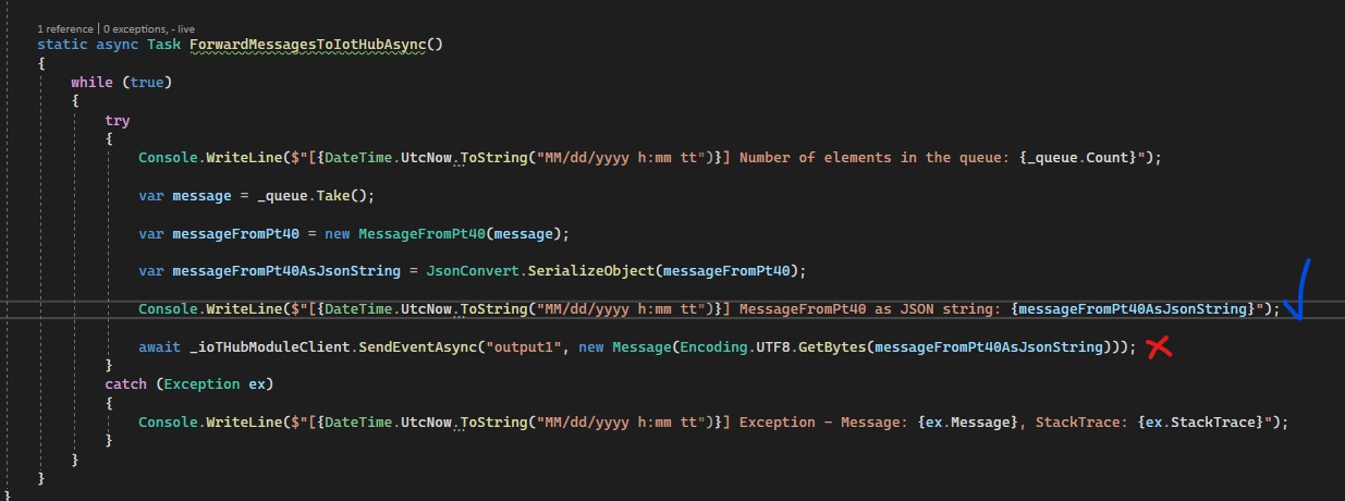 After 3 months without any errors events could not be sent from the custom module to the IoT Hub ...