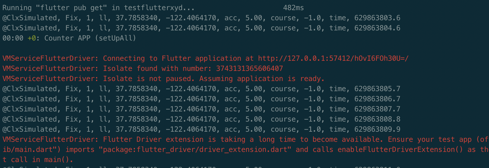 VMServiceFlutterDriver: Flutter Driver extension is taking a long time to become available ...