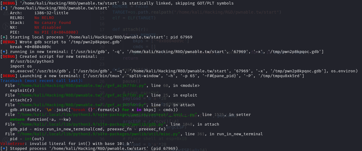 Pwntools 460 Always Waiting For Debugger When Using Gdb 101