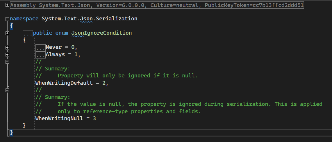 The `JsonIgnoreCondition.WhenWritingDefault` in code summary comment misleading · Issue #81881 ...