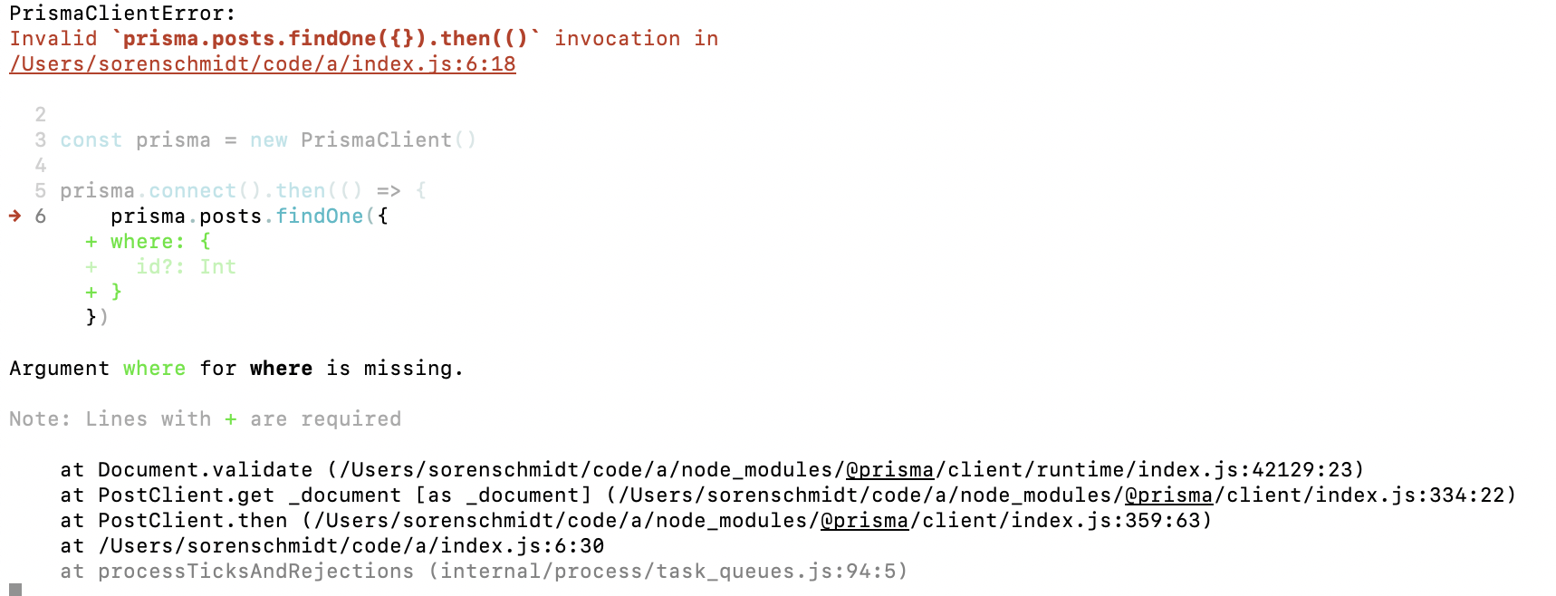 Wrong Error Message When Invoking `findone` Without Args · Issue 431 · Prisma Prisma Client Js