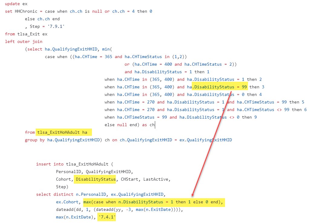 07 LSAExit.sql: Step 7.9.1 - question about DisabilityStatus = 99 · Issue #1059 · HMIS ...